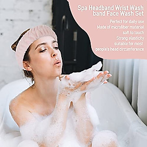 WLLHYF Spa Headband Wrist Washband Face Wash Set Facial Makeup Hair Band Microfiber Shower Head Wraps Adjustable Wrist Wash Bands Prevent Liquid from Arms Spilling for Women Girls