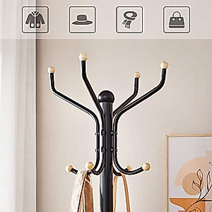SONGMICS Coat Rack Freestanding, Metal Coat Rack Stand with 12 Hooks and 3 Legs, Coat Tree, Holds Clothes, Hats, and Bags, for Entryway, Living Room, Bedroom, Classic Black URCR018B01