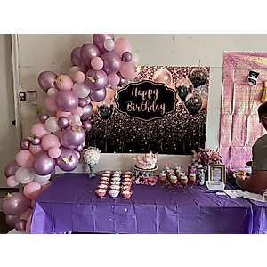 Pink Rose Gold Birthday Backdrop for Women Girls 18th 20th 30th 40th 50th 60th 70th Happy Birthday Background Black and Pink Glitter Balloon Birthday Party Photo Backdrop Banner 8x6ft