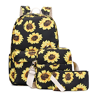 EZYCOK School Backpack College Bookbag for Girls Women, Water Resistant Laptop Backpack Casual Daypack with Sling Bag and Pencil Case , Sunflower