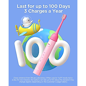 Bitvae Kids Electric Toothbrush, Child Toothbrush, Toddler Electric Toothbrush for Boys and Girls, Pink Blue Toothbrush, Kids Toothbrush with 3 Modes, Pressure Sensor