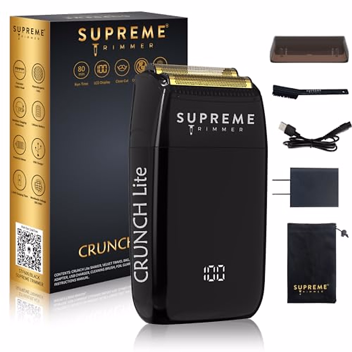 SUPREME TRIMMER Foil Shaver STF600 | Men's Electric Razor for Men (60 Min Runtime) Mens Head Shaver Barber use | Crunch Lite Black