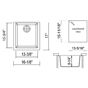 ALFI brand AB1720UM-BLA Undercount Rectangular Granite Composite Kitchen Prep Sink, 17", Black