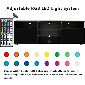 St.Mandyu LED TV Stand for 50/55/60 inch TV, Modern Television Table Center Media Console with Drawer and Led Lights, High Glossy Entertainment Center for Living Game Room Bedroom, Black¡