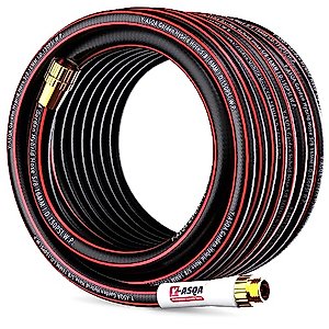 Y-ASQA Heavy Duty Garden Hose 5/8 Inch 100 ft, Premium Contractor Leakproof durable Kink Free Braid Vinyl Black Coiled rubber Garden water Hose