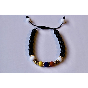 CharmsOfTheWorld Handmade Bracelet from Medellin - Colombia Flag Colors - Cat's eye gemstone and steel beads - Sliding Knot