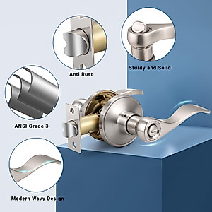 Knobonly 6 Pack Brushed Satin Nickel Door Lever Privacy Door Handles, Zinc Alloy Door Handle Interior, Keyless Lock for Bedroom or Bathroom