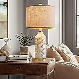 G-SAFAVA 24.25" Modern Ceramic Table Lamp Set of 2 White and Gold Lamp for Bedroom Living Room Bedside Lamps for Nightstand