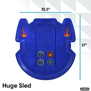 Superio Downhill Snow Saucer Sled 37" Snow Slider for 4 Riders, Huge Round Plastic Sled with Pull Ropes for Kids and Adults, Blue Disc Sled