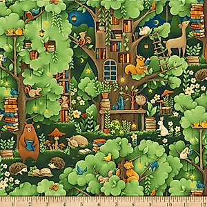 Paintbrush Studios Forest Fables Animal Village Green, Quilting Fabric by the Yard