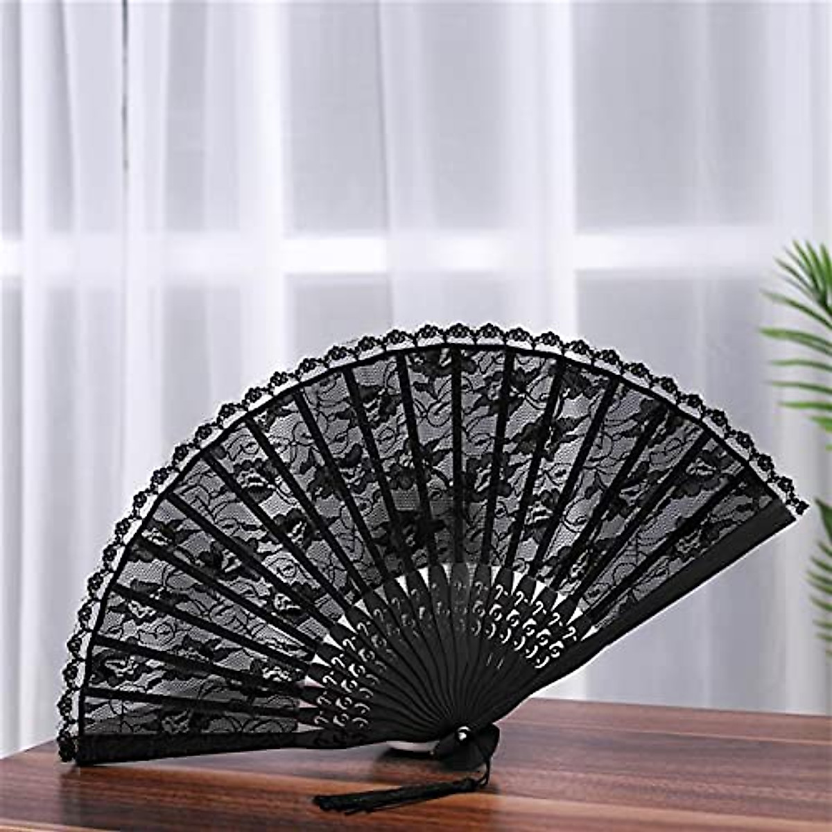Xinbalove Hand Folding Fans Chinese Tai Chi Folding Fan Black Spanish Victorian Hand Fan for Wedding Party Favor Fancy Dress Folding Lace Pocket Fan Cosplay Party Ancient Fan (Color : Crimson)