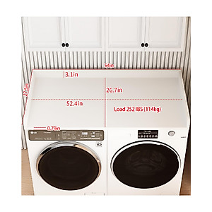 RRWJVU Washer Dryer Countertop,27.5" x 54" Solid Wood Countertop with Anti- Slip Pad for Laundry Room Organization. White