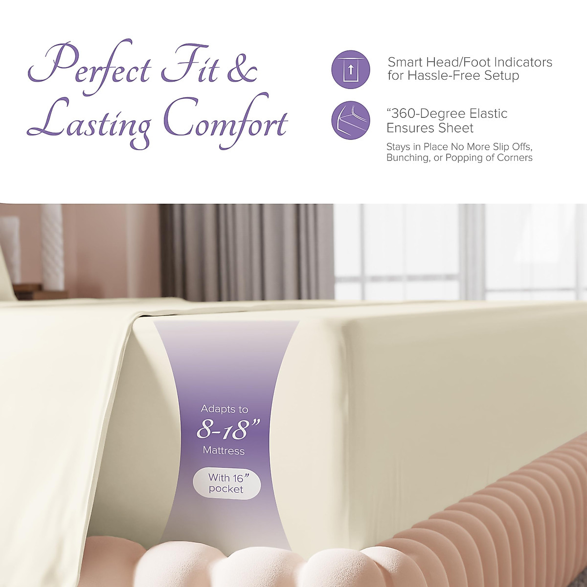 Carressa Linen Luxury Egyptian Cotton 4 PC King Size Sheet Set - 600 Thread Count Deep Pocket Fitted and Flat Sheets, Soft, Cooling Extra Long Staple Hotel-Quality Bedding with Sateen Weave - Ivory