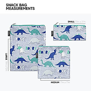 Simple Modern Reusable Snack Bags for Kids, Boys | Food Safe, BPA Free, Phthalate Free, Polyester Zip Pouches | Washable & Refillable Sandwich Bag | Ellie Collection | 3 pack | Dinosaur Roar