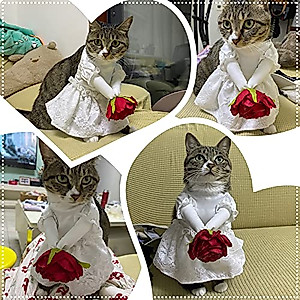 FUAMEY Dog Wedding Dress,Pet Costumes Evening Dresses Tutu Shirts,Puppy Girl Bride Skirt Holding Flowers Clothing,Fancy Luxury Rose Lace Dog Cat Bridesmaid Attire,Pet Sweet Formal Apparel Outfit White