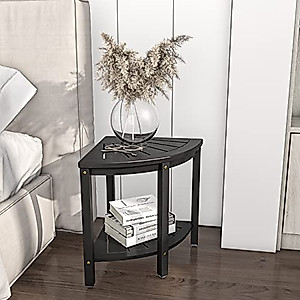 Bamboo Corner Shower Bench Waterproof Stool with Space-Efficient Storage Shelf - Shower Stool Seat for Indoor or Outdoor Use(Black)
