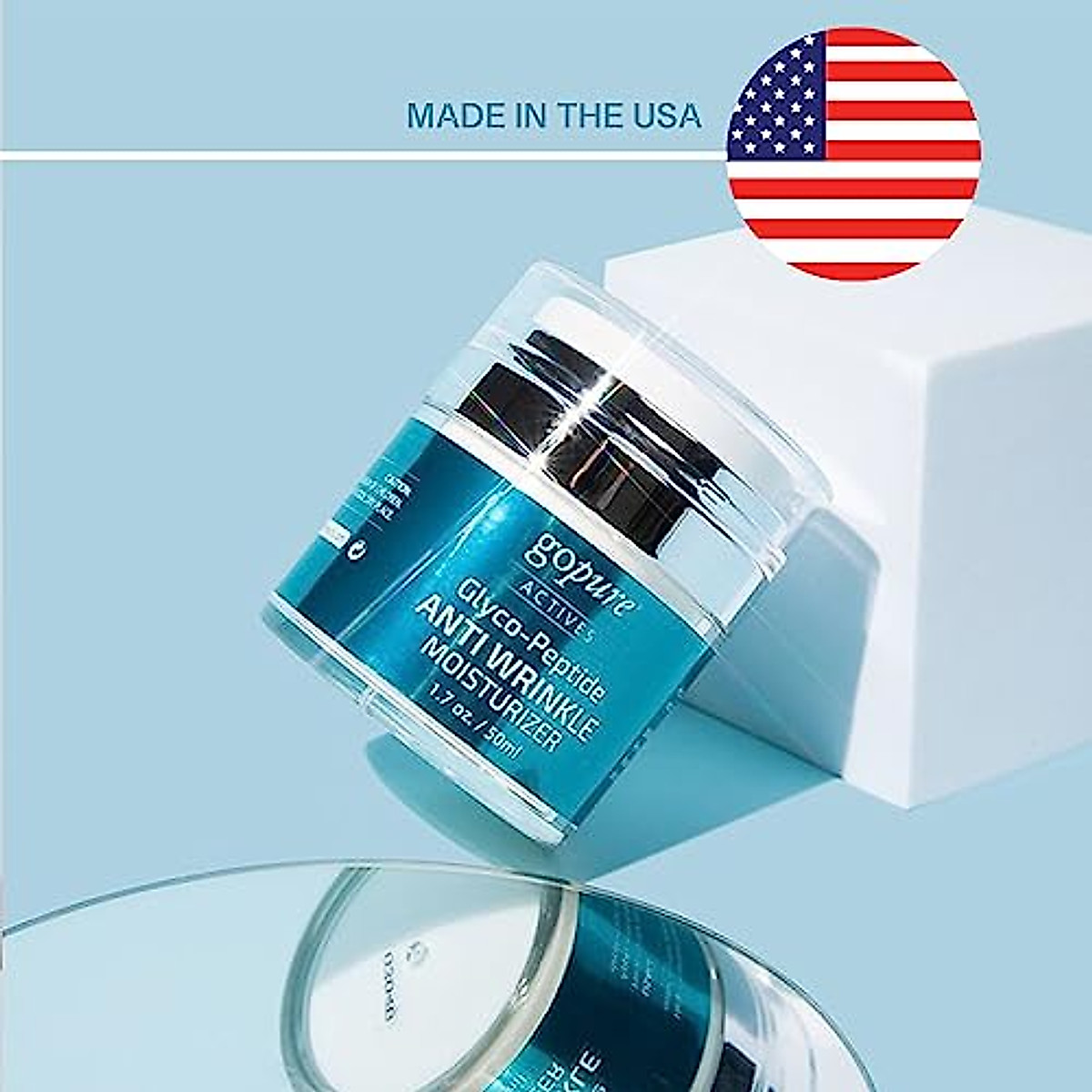 goPure Glyco-Peptide Anti Wrinkle Face Cream - Hyaluronic Acid Moisturizer for Face with Glycolic Acid, Peptides, and Vitamin E - Hydrating Facial Moisturizer with Anti-Aging Formula - 1.7 fl oz