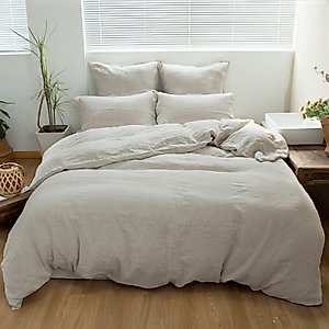 Simple&Opulence 100% Linen Duvet Cover Set 3pcs Basic Style Natural French Washed Flax Solid Color Soft Breathable Farmhouse Bedding with Button Closure - Linen, California King
