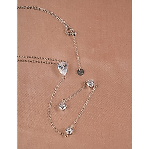 Jumwrit Dainty Chain Choker Necklace Rhinestone Teardrop Necklace Long Tiny Chain Necklace Silver Y Necklace Minimalist Necklace for Women Girls