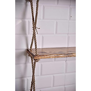 Varnished Retro Wood 3' Eye Rope Wall Shelf Bookcase Flower Holder, Home Wall Wood Shelf