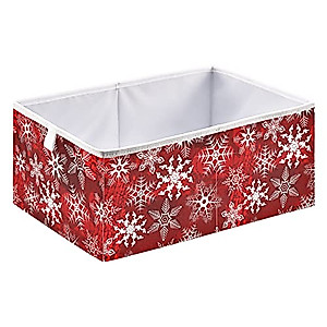 senya Christmas Storage Basket Christmas Red Pattern with Snowflakes Flower Collapsible Fabric Storage Organizer Bin Boxes for Home, Nursery, Closet, Office Laundry