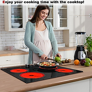 Karinear 24 Inch Electric Cooktop 4 Burners Electric Stove Top, 220-240v Built-in Electric Ceramic Cooktop with Knob Control,9 Power Levels, Black Glass,No Plug