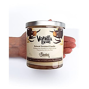 Vanilla Bean Scented Natural Soy Candle, Essential Fragrance Oils, 100% Soy, Phthalate & Paraben Free, Clean Burning, 9 Oz.