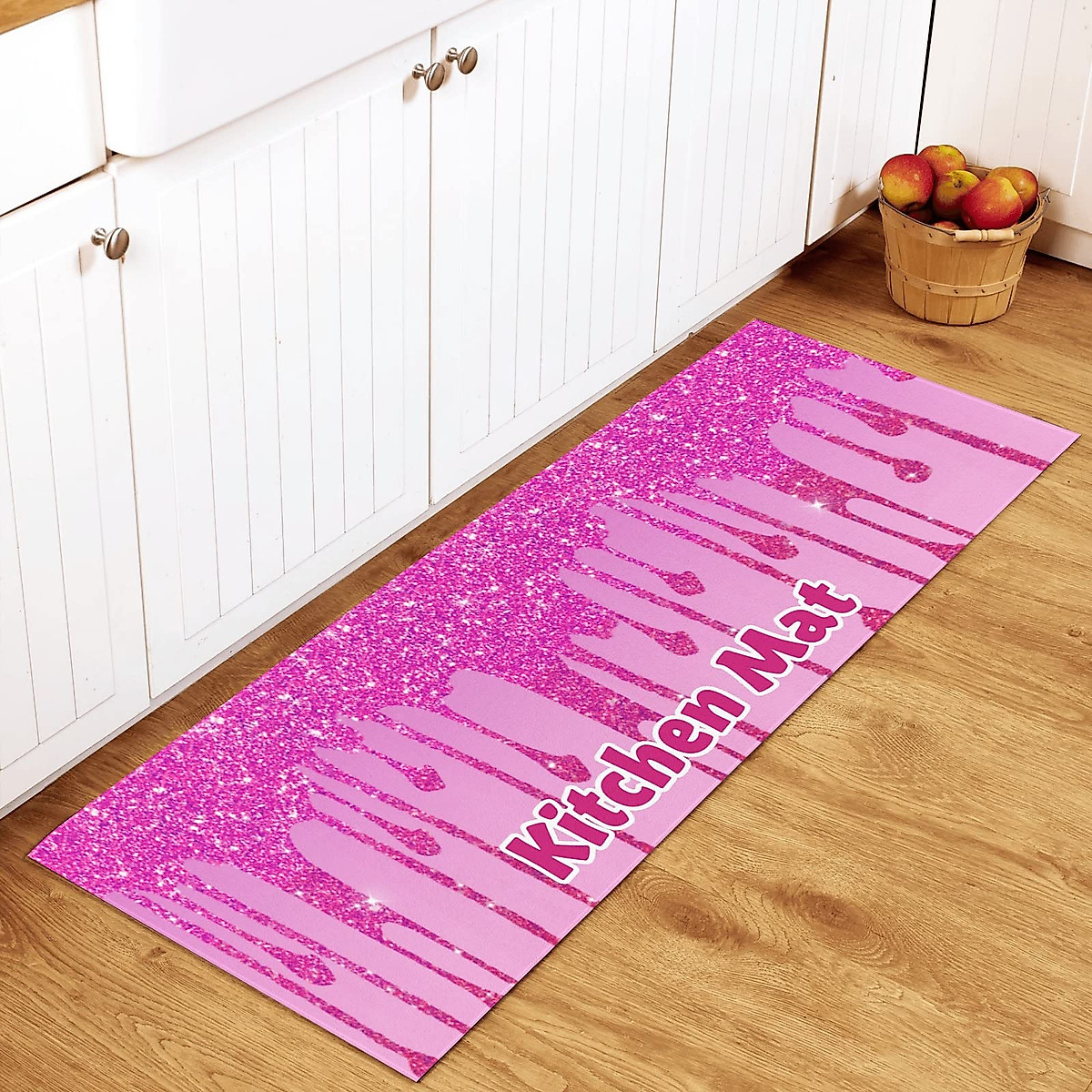 Pink Glitter Dripping Personalized Kitchen Mat Rug,Custom Floor Door Mat Anti-Slip Rugs for Kitchen,Bathroom,Laundry,48x17Inch