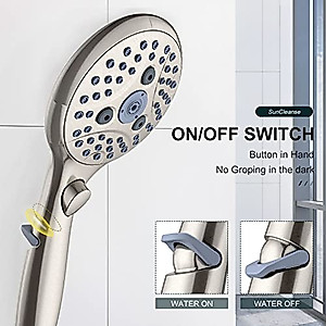 SunCleanse Shower Head, 7 Settings Hand held Shower with ON/OFF Pause Switch, Brushed Nickel High Pressure Shower Head with 71 inch Hose
