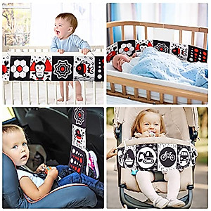 Vicloon Black and White Baby Toys, High Contrast Baby Book for Newborn 0-3 3-6 Months, Infant Tummy Time Toys, Early Education Sensory Toys, Visual Stimulation Folding Cloth Book for Boys Girls