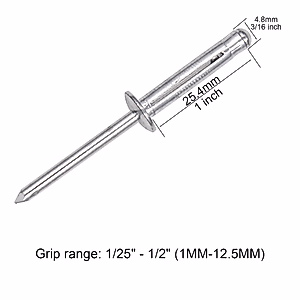 ALLCLEAN 3/16" x 1" Tri-Fold Rivets Assortment - 50Pcs,Silver Tri-fold Exploding Pop Rivets Solid Aluminum Tri Grip Rivets Bulb Style Rivets for Kayak Marine Boat