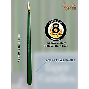 Hyoola 12 Pack Tall Taper Candles - 10 Inch Hunter Green Dripless, Unscented Dinner Candle - Paraffin Wax with Cotton Wicks - 8 Hour Burn Time