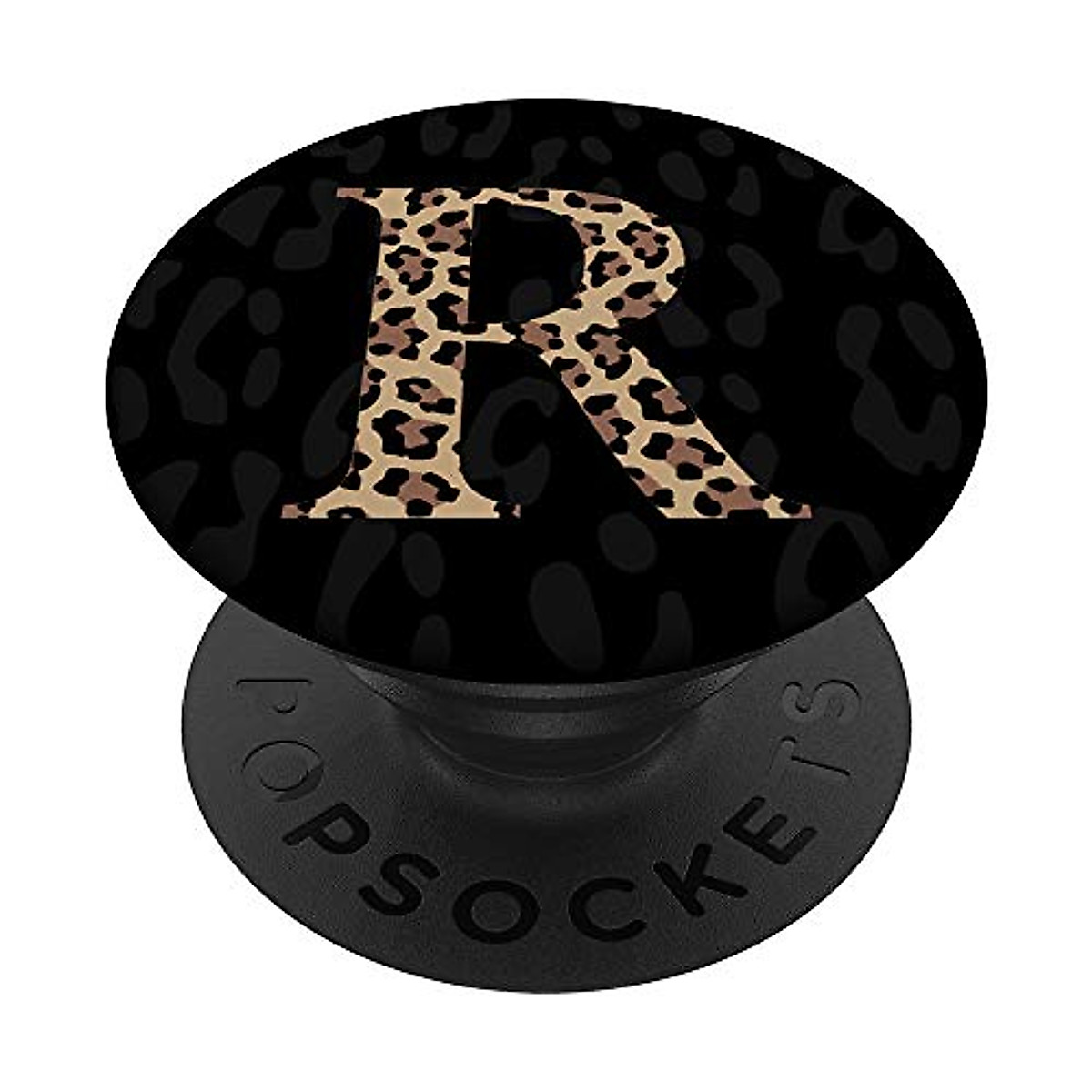 Black Leopard Print Cute Initial Letter R Monogram For Women PopSockets PopGrip: Swappable Grip for Phones & Tablets