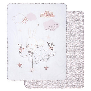 Sammy & Lou Cottontail Cloud 4-Piece Baby Nursery Crib Bedding Set for Girls, Includes Quilt, Fitted Crib Sheet, Crib Skirt, and Plush Toy