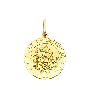 The World Jewelry Center 14k REAL Yellow Gold Religious Saint Christopher Medal Pendant with 1.2mm Cable Chain Necklace - 22"
