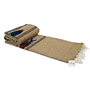 Open Road Goods Thick Tan/Khaki/Brown Mexican Yoga Blanket - Serape Fish Design - Handmade