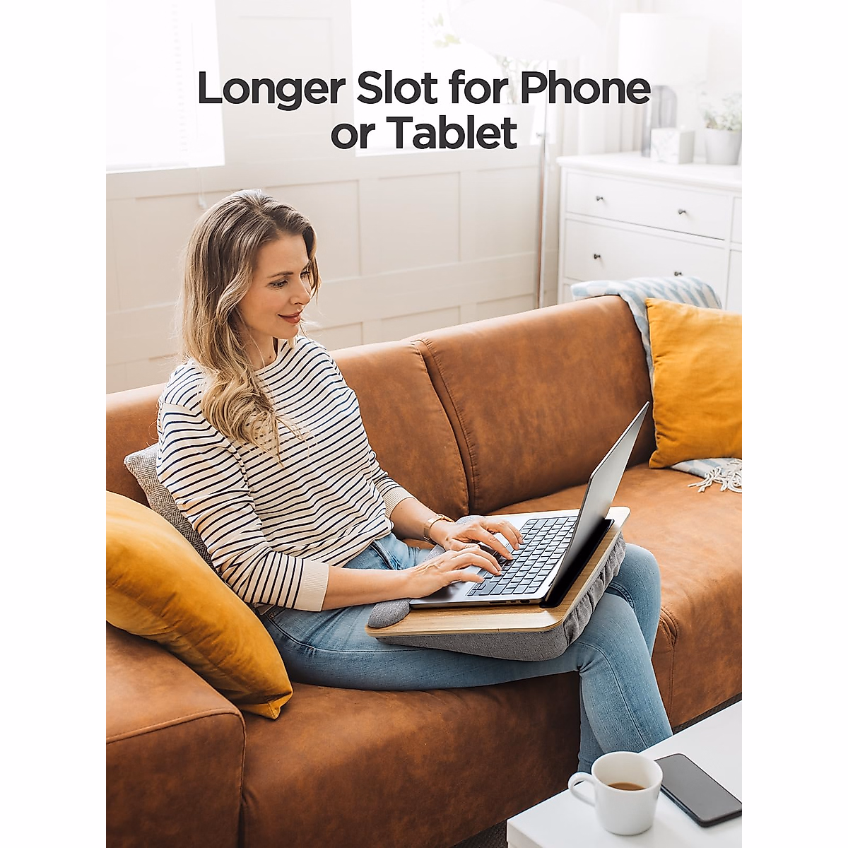 LORYERGO Lap Desk, Lap Desk for Laptop, Fits up to 15.6", Lap Stand for Bed & Couch, Laptop Lap Desk with Cushion, w/ Wrist Pad & Media Slot, for Adult & Kid -LELD12