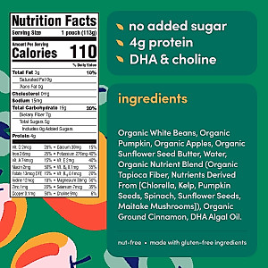 Cerebelly Organic Baby Food Pouches – 6+ Months Organic Veggie Pouches | 16 Nutrients, No Added Sugar, Non-GMO | Toddler Pouches | 4 Ounce BPA-Free Baby Pouches | White Bean Pumpkin Apple | 6 Count