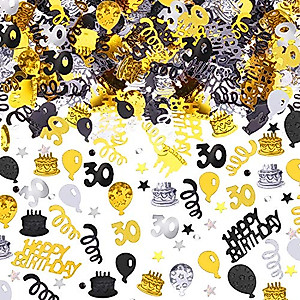 3000 Pieces 30th Happy Birthday Confetti Number 30 Birthday Cake Confetti Metallic Foil Balloon Confetti Table Scatters Decorations for Birthday Party Anniversary Wedding (Gold, Silver and Black)