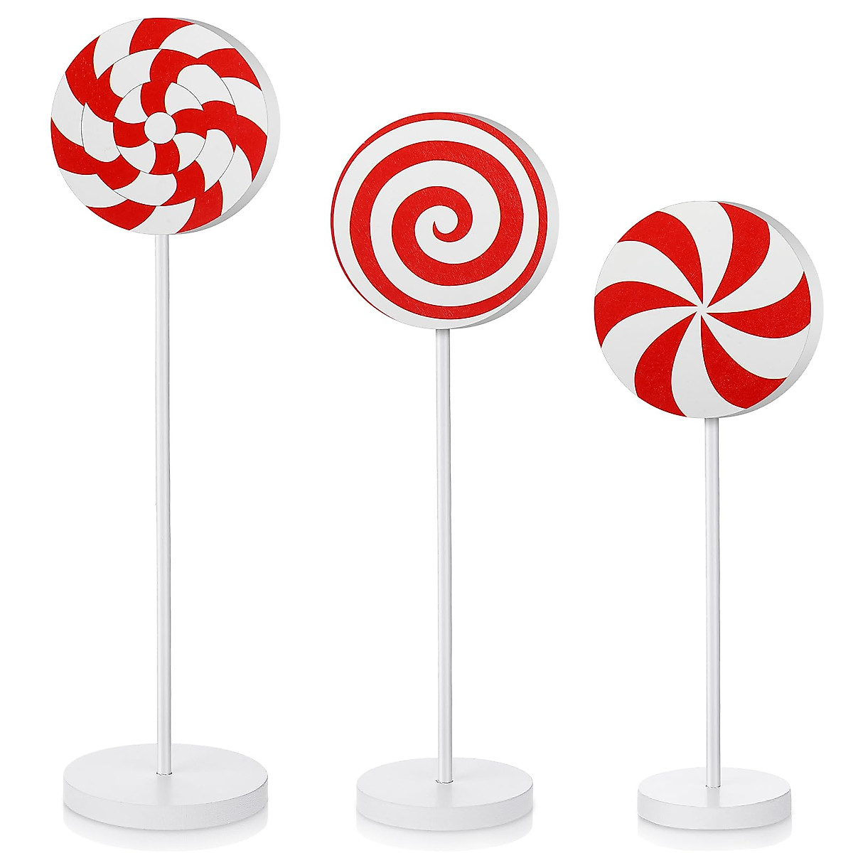 Amyhill 3 Pcs Christmas Candy Table Decor Wooden Christmas Tiered Tray Decor Red White Candy Centerpieces Xmas Tabletop Decorations Rustic Farmhouse Block Sign for Christmas Holiday Party Supplies