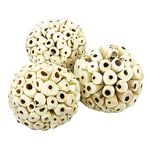 SunGrow Sola Atta Foraging Balls, 2”, White Soft Shred Parrot Chews, Bird Chewing Accessories for Conure, Budgie, Parakeet, Cockatiel, Rabbits, Hamsters, and Other Small Pets, 3 Pcs/Pack