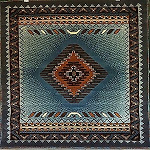 Kingdom Southwest Native American Square Tribal Area Rug Blue Brown Design D143 (5 Feet 3 Inch X 5 Feet 3 Inch Square)