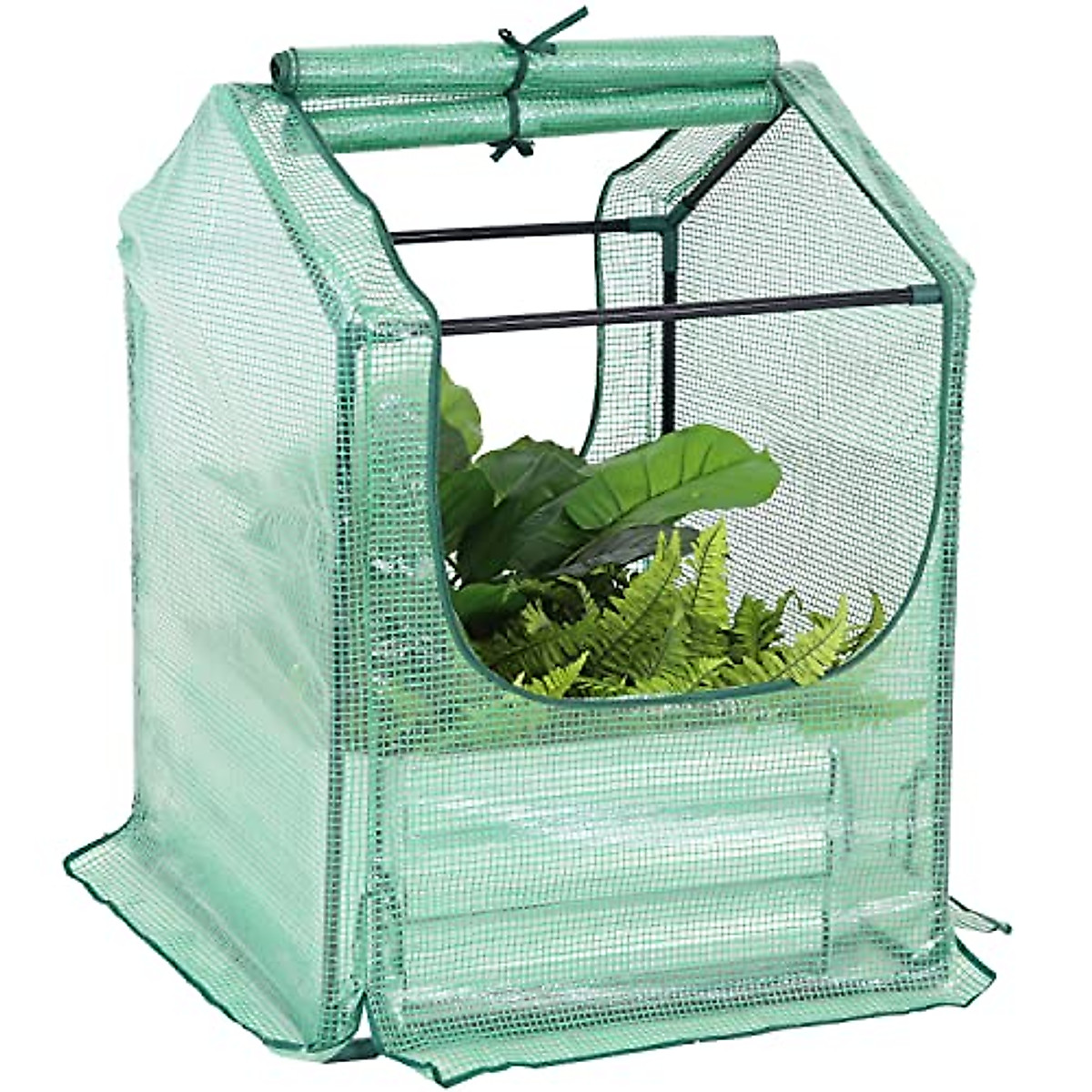 Sunnydaze 2' x 2' Steel Raised Garden Bed with Mini Greenhouse - Outdoor Greenhouse Kit - 2 Zippered Doors - Green