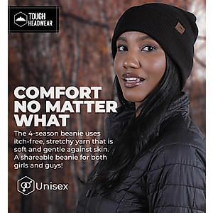 Tough Headwear Cuffed Beanie Hats for Men - Winter Beanies for Women - Toboggan Hat - Mens Winter Knit Hat - Stocking Cap Black