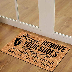 Joelmat Please Remove Your Shoes Seriously Take Em'Off Here Or Stay Out There Entrance Non-Slip Indoor Rubber Door Mats for Front Door/Bathroom/Garden/Kitchen/Bedroom 23.6"x 15.7"