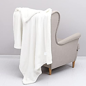 TILLYOU Reversible Plush Sherpa Fleece Baby Blanket for Boys, Girls, Kids, Toddler, Infant, Newborn, 40”x50” - Fuzzy Fluffy Warm Throw Blanket for Toddler Bed, Crib, Stroller, Bassinet, Pet, White