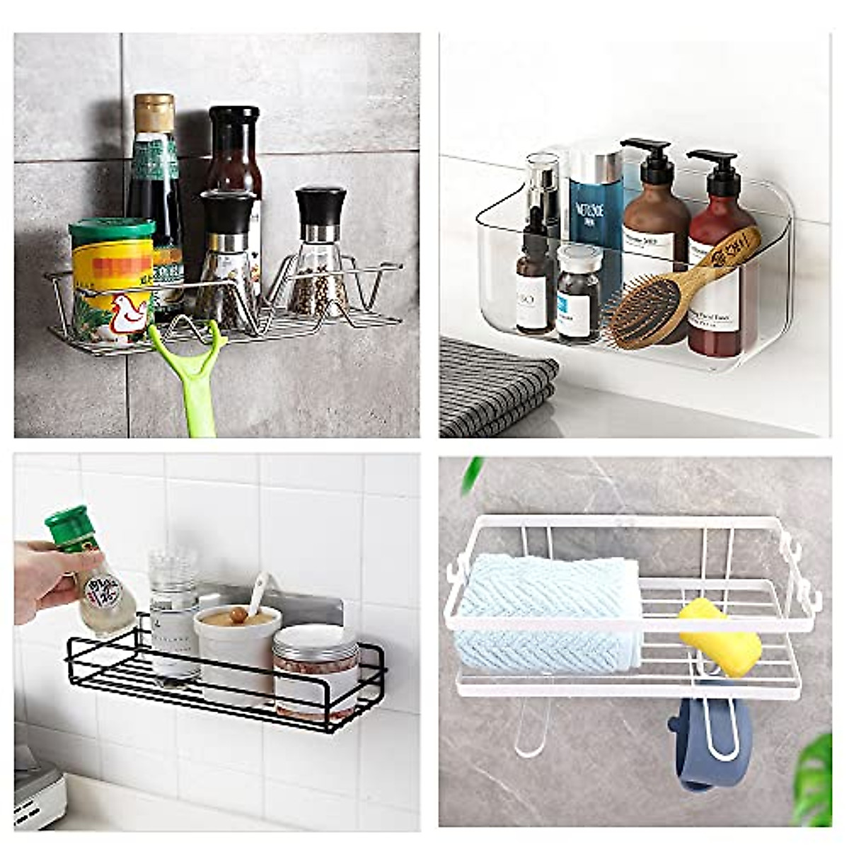 XLQADV Replacement 4 Pcs Adhesive Hooks Sticker for Shower Caddy Basket Shelf SUS304 Stainless Steel (Transparent, Large)