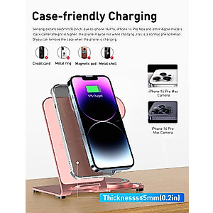 Malfsaier 3 in 1 Charging Station Pink,Aluminum Alloy Multiple Fast Wireless Charger Stand for iPhone 15/14/13/12/11/Pro/Max/XS/XR/X/8/Plus, for Apple Watch 7/6/5/4/3/2/SE, for AirPods 3/2/Pro
