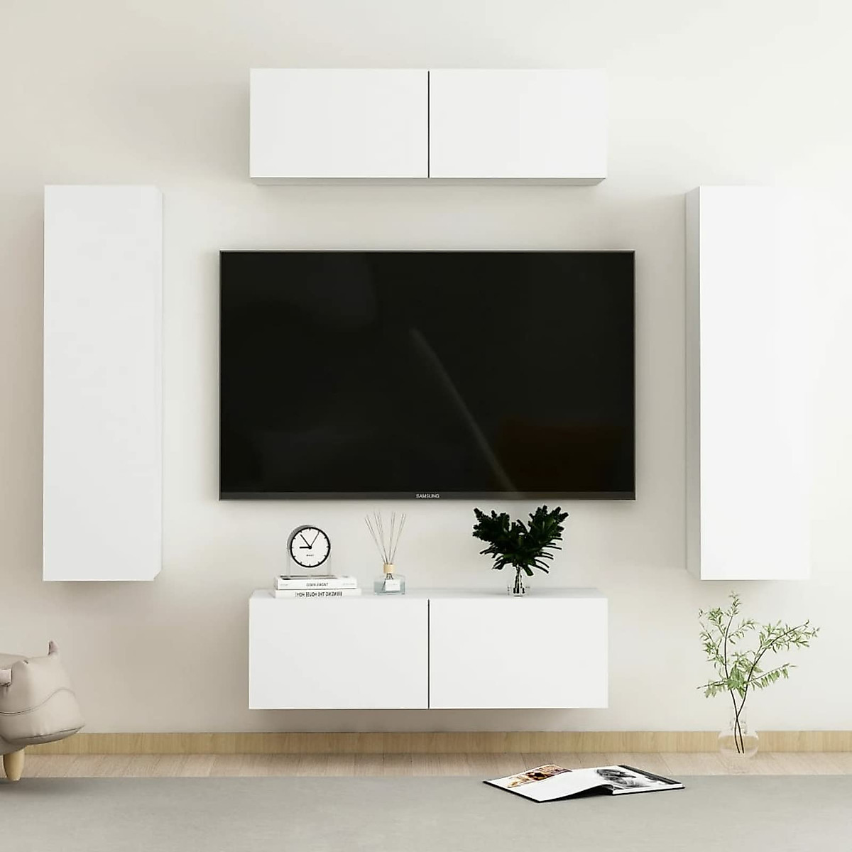 BULANED Fire Place Tv Stand,Home Stand White,Tv Wall Units for Living Room,4 Piece TV Cabinet Set White Engineered Wood