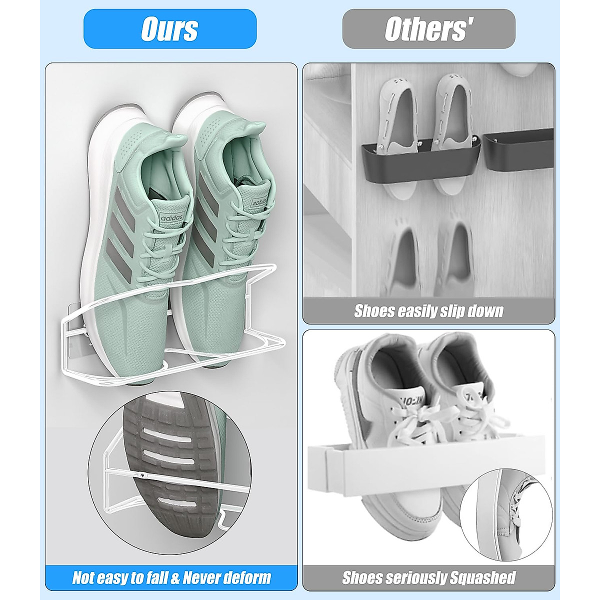 PrimZooty Wall Mounted Shoe Rack 6 Pack, with Sticky Hanging Strips, Metal Wall Shoe Storage, Hanging Shoe Organizer for Wall/RV/Door